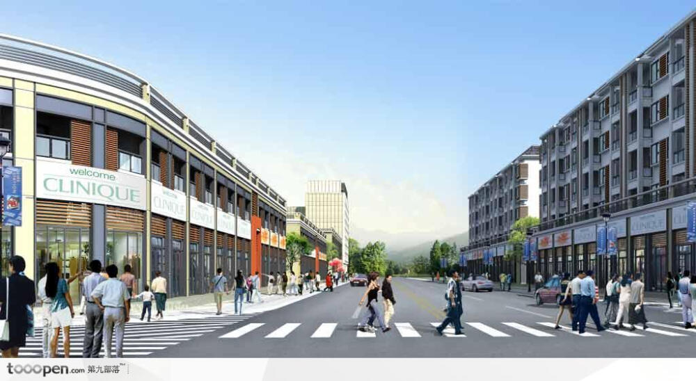 马路两旁的商业街建筑效果图 - 堆糖，美图壁纸兴趣社区