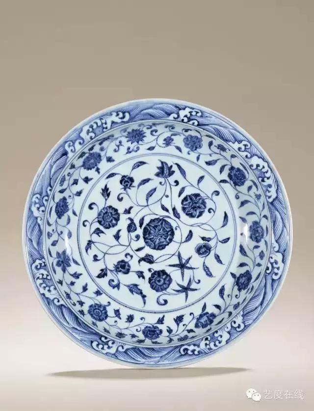 明永乐 青花缠枝花卉纹折沿盘 直径41cm 估… - 高清图片，堆糖，美图壁纸兴趣社区