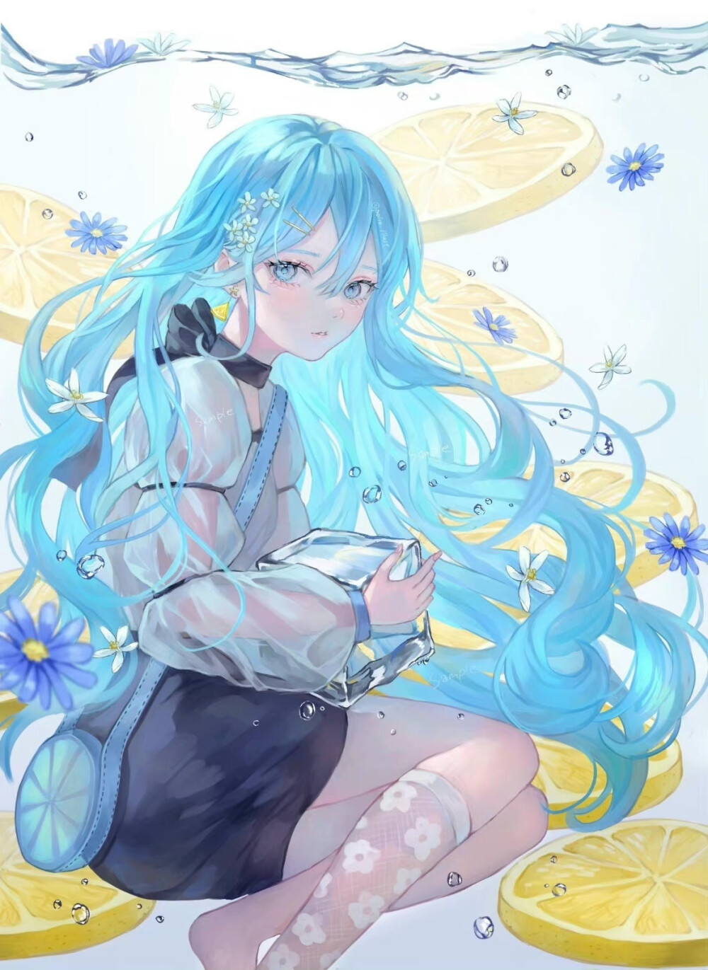 蓝色系动漫女孩 ©poire_illust - 高清图片，堆糖，美图壁纸兴趣社区