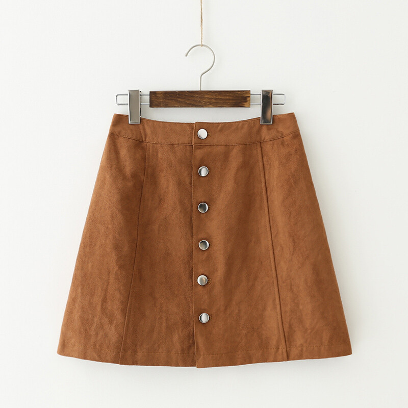 单排扣麂皮绒A字裙 秋高腰百搭复古短裙 Q98… - 高清图片，堆糖，美图壁纸兴趣社区