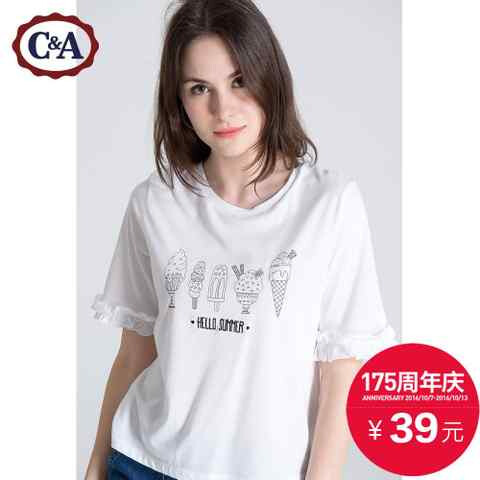 C＆A女式花边袖冰激凌印花T恤 2016秋冬新… - 高清图片，堆糖，美图壁纸兴趣社区