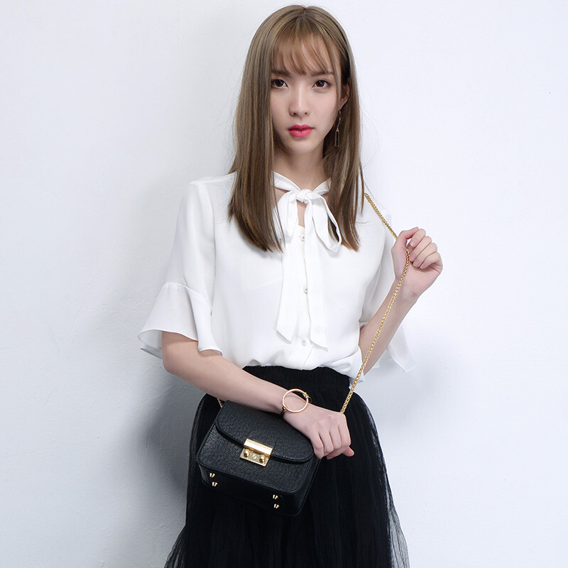 榭都 2017夏韩版系带领白色荷叶短袖衬衫 砖… - 堆糖，美图壁纸兴趣社区