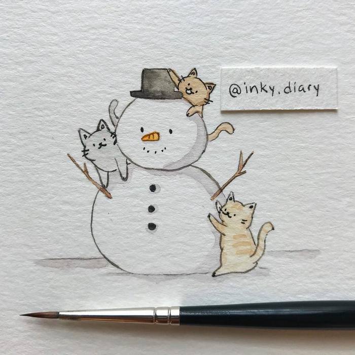 萌萌的猫咪小画 水彩作品 By inky.diary … - 堆糖，美图壁纸兴趣社区